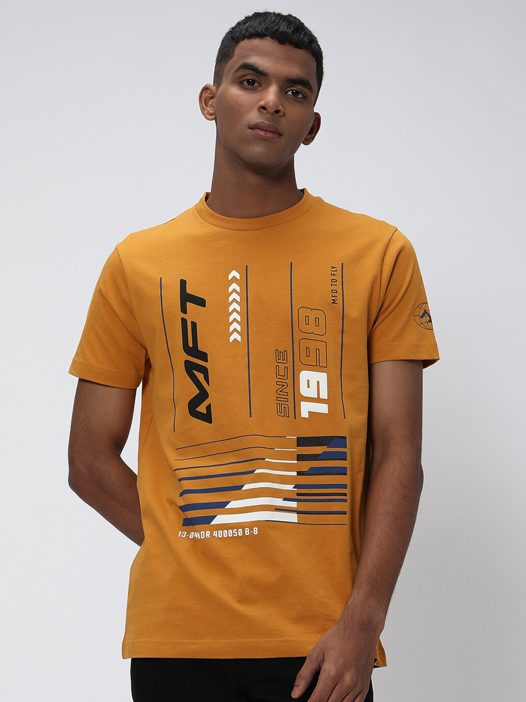 Buy Mufti Typography Printed Slim Fit Pure Cotton T Shirt - Tshirts for ...