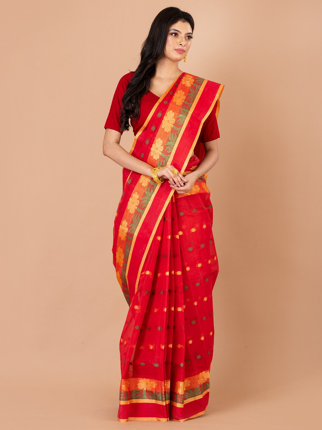 Buy Laa Calcutta Ethnic Motifs Woven Design Zari Pure Cotton Taant ...
