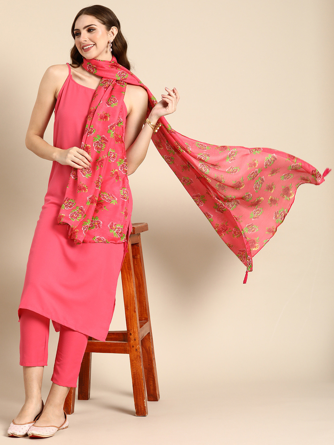 Buy Anouk Women Regular Straight Shoulder Straps Kurta With Trousers ...