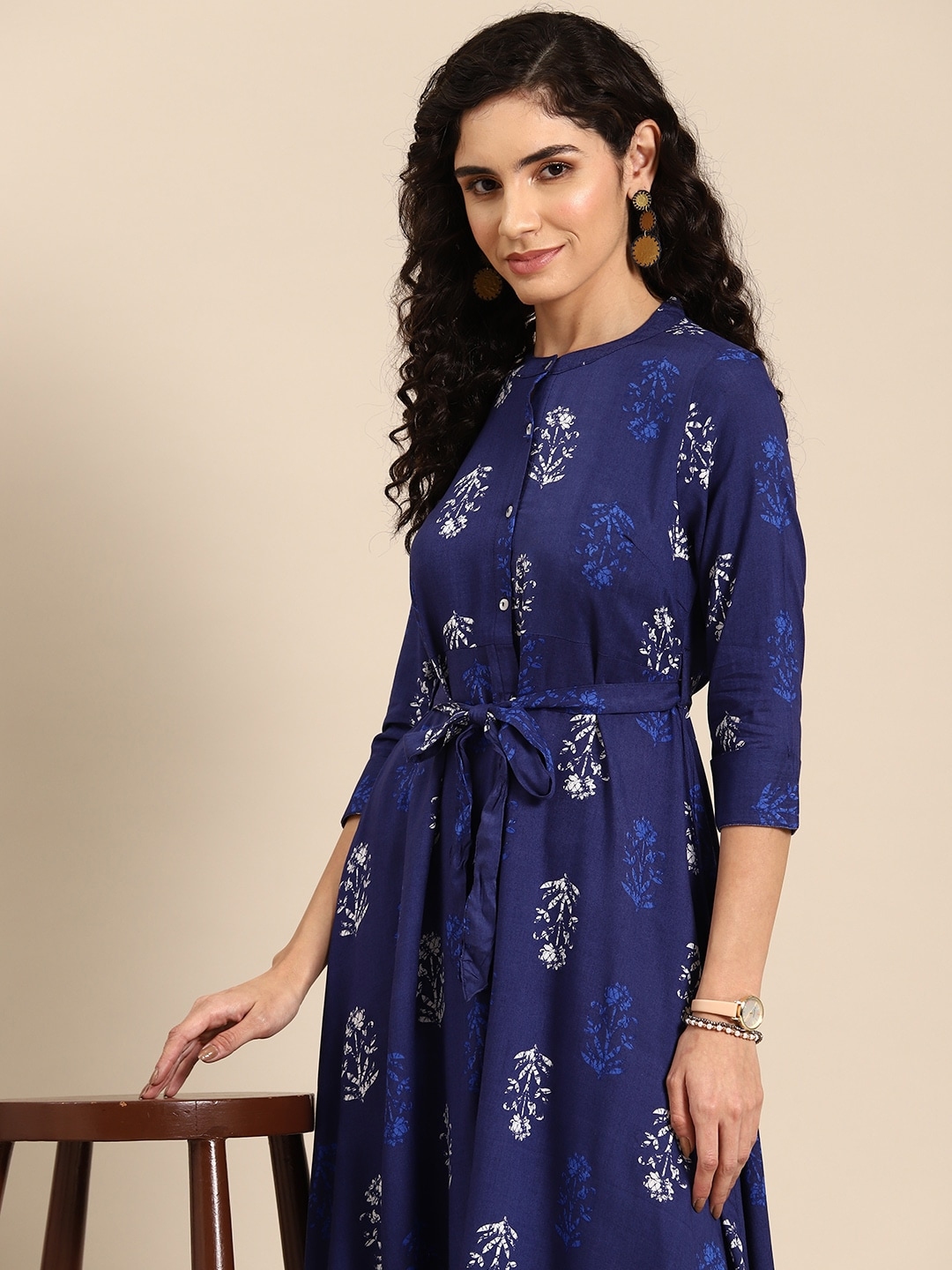 Buy Anouk Blue And White Ethnic Motifs Print Fit And Flare Dress Dresses