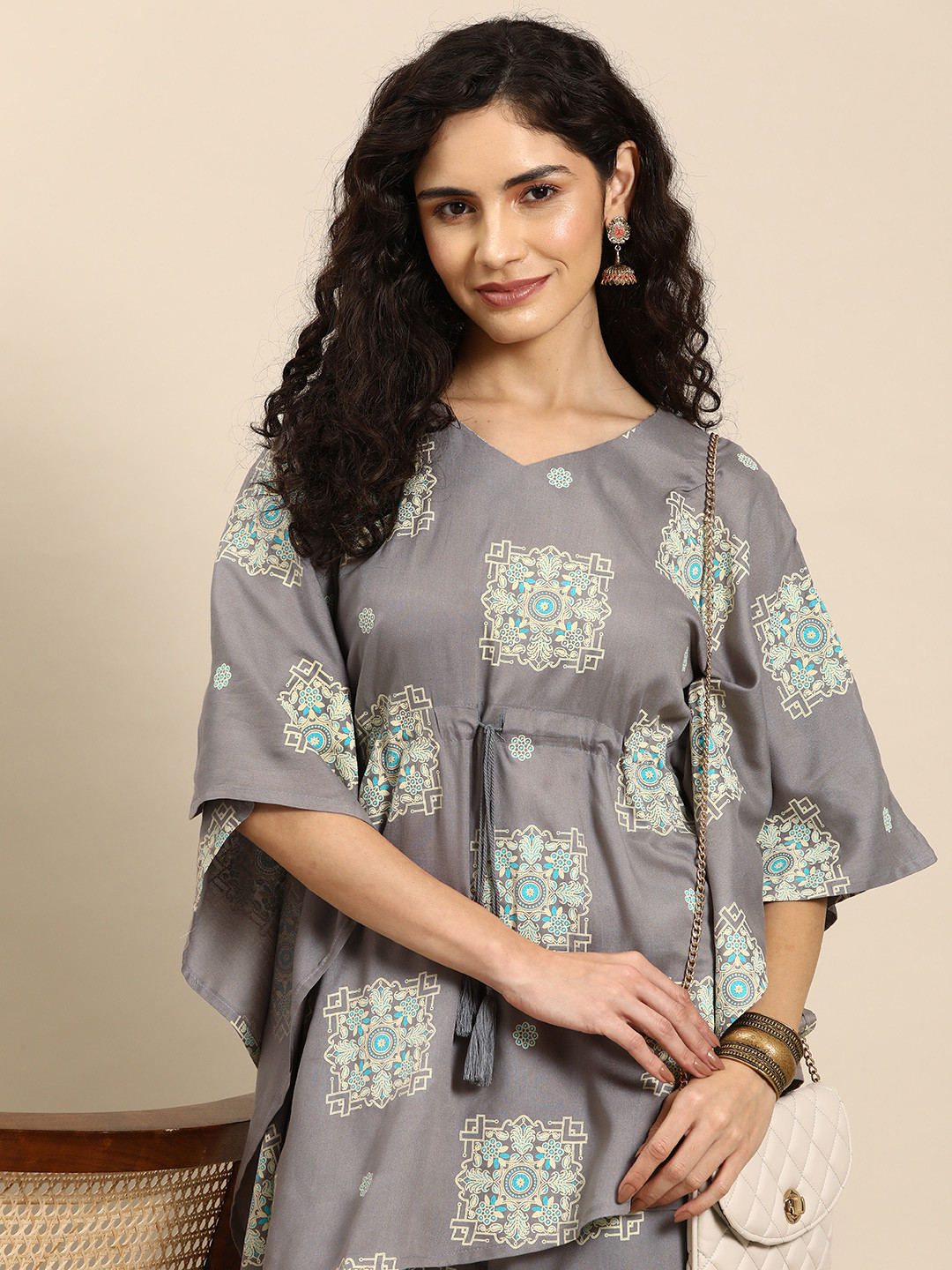 Buy Anouk Women Ethnic Motifs Printed Kaftan Kurta With Palazzos ...