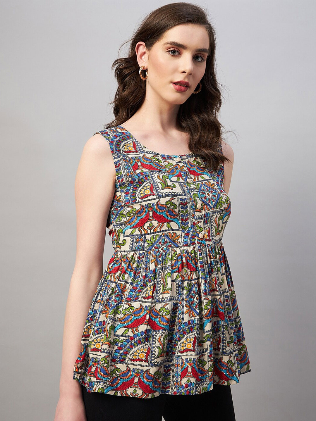 Buy Azira Green Floral Print Empire Ethnic Top - Tops for Women ...