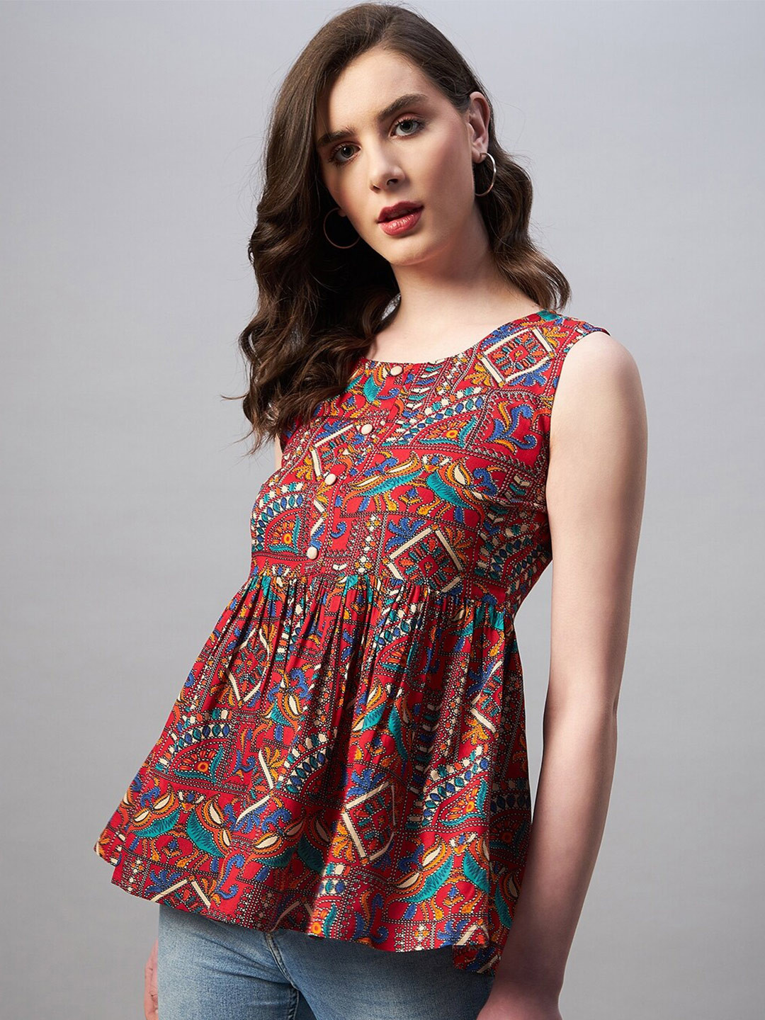 Buy Azira Red Print Ethnic Top - Tops for Women 21916606 | Myntra