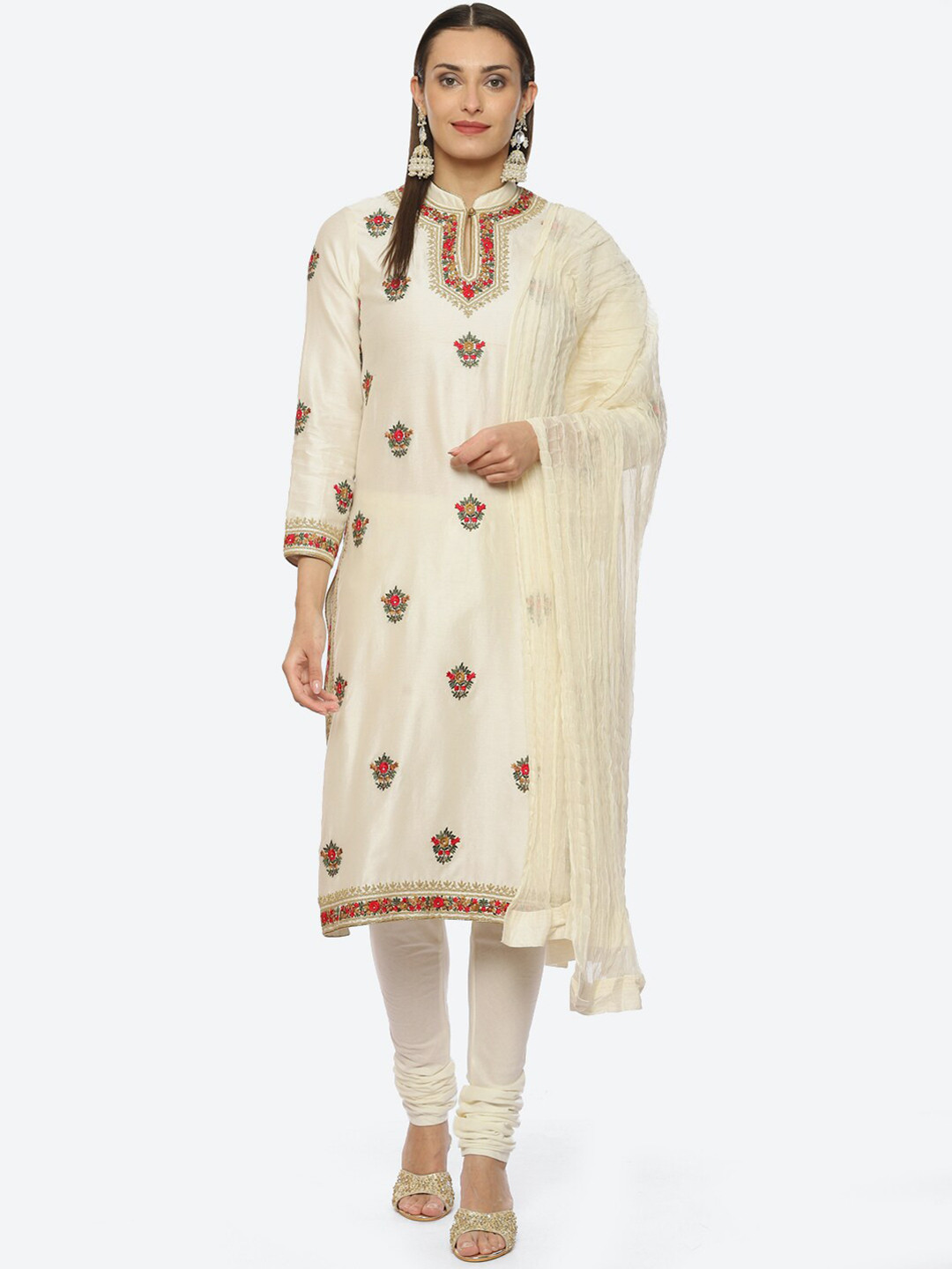 Buy Biba By Rohit Bal Floral Embroidered Thread Work Chanderi Silk ...