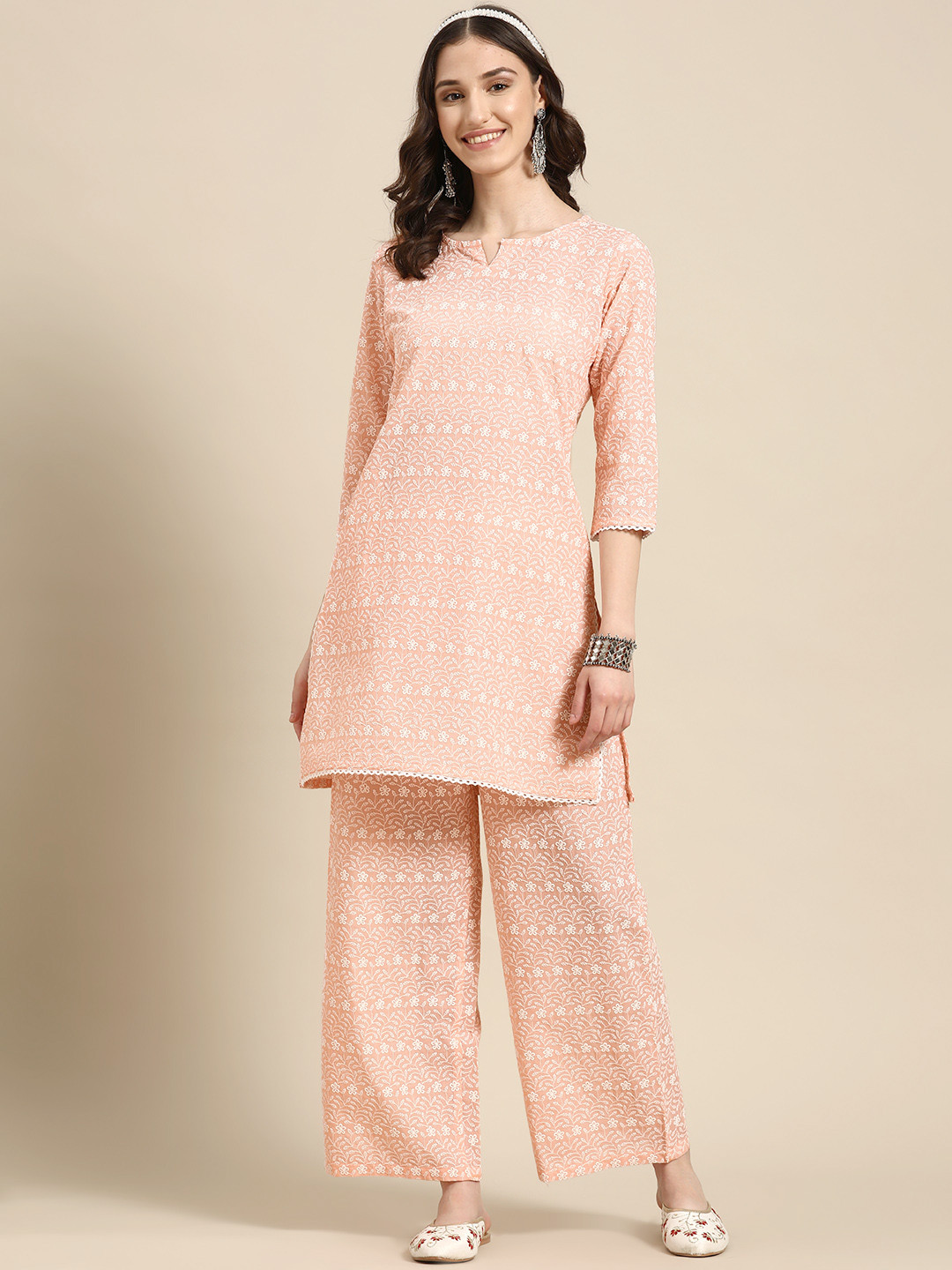 Buy Sangria Floral Embroidered Kantha Work Kurta With Trousers - Kurta ...