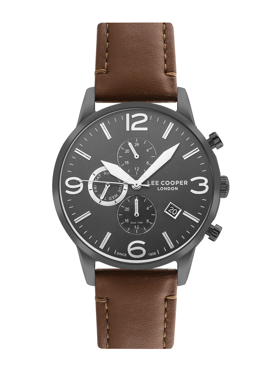 Buy Lee Cooper Men Brass Printed Dial & Leather Straps Digital Multi ...