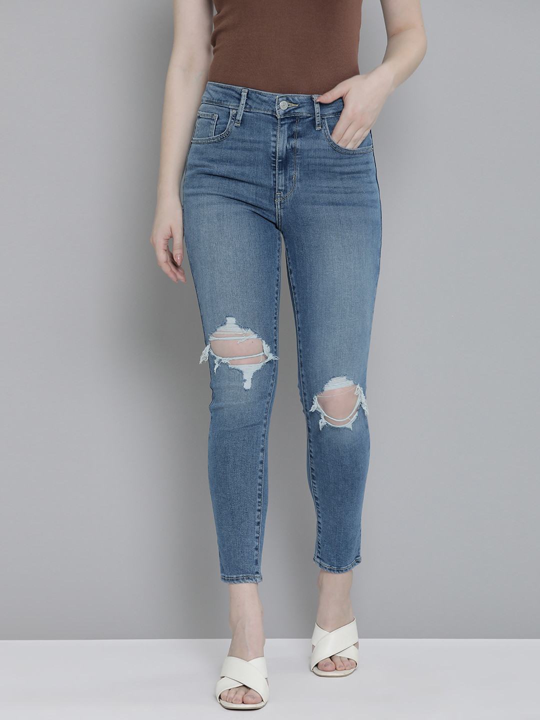 Buy Levis Women Skinny Fit High Rise Highly Distressed Heavy Fade ...