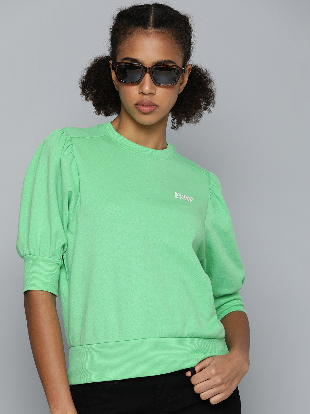 Buy Levis Lavender Round Neck Puff Sleeve Cotton Top With Ribbed Hem ...