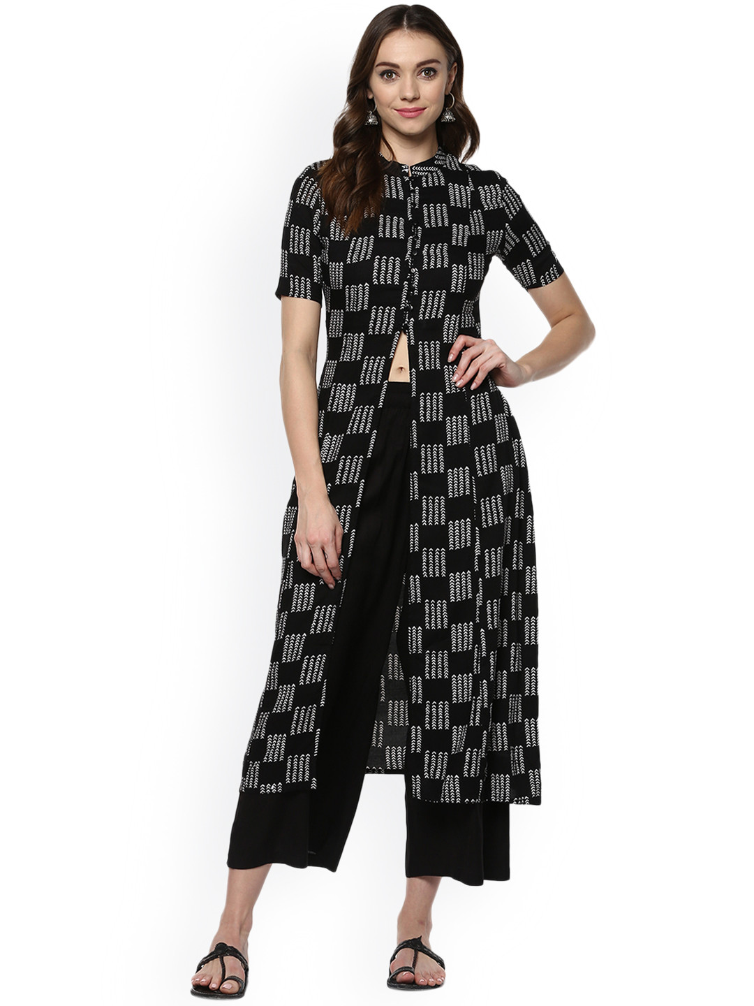 Buy STREET 9 Women Black Printed High Slit A Line Kurta - Kurtas for ...
