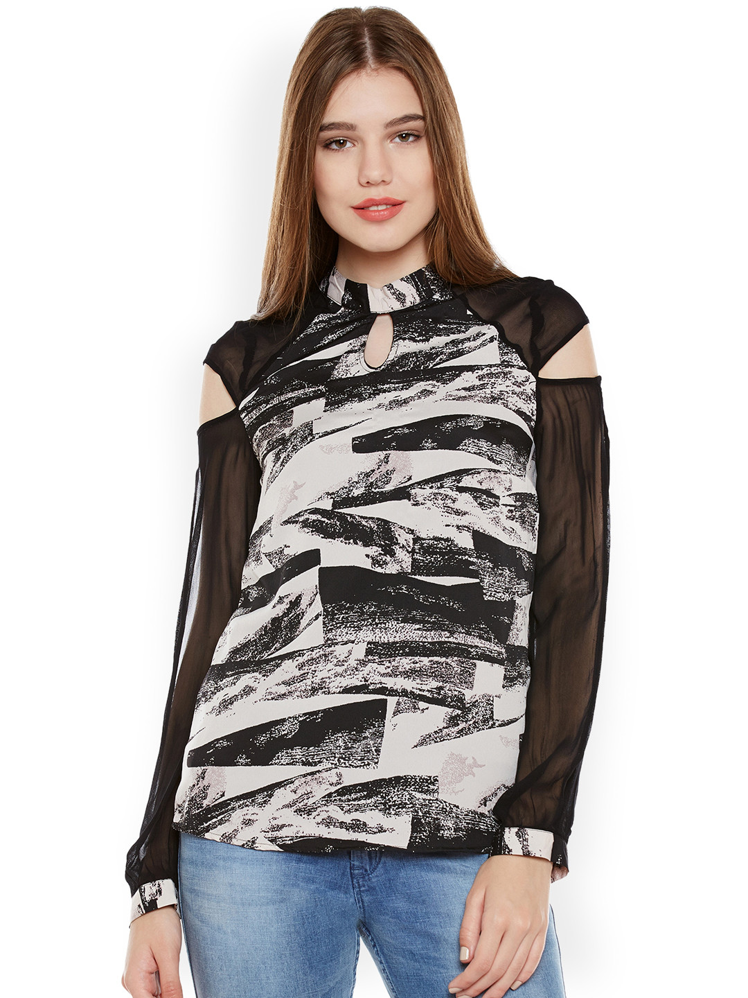 Buy Oxolloxo Abstract Printed Cut Out Long Sleeves Top - Tops for Women ...