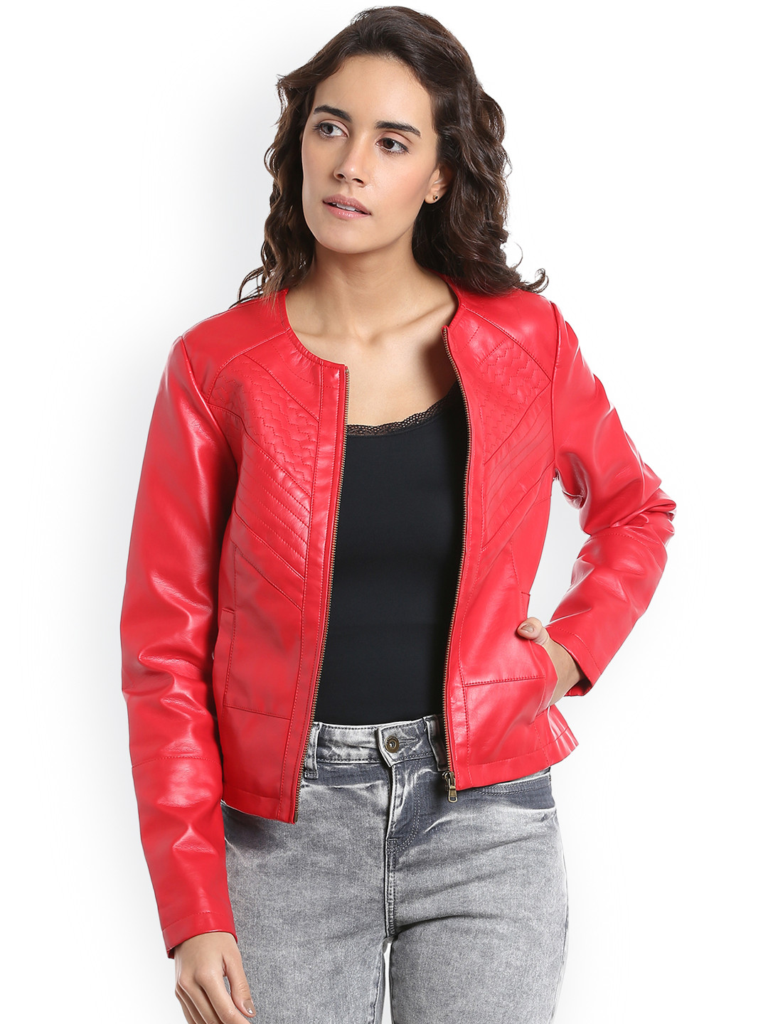 Buy Vero Moda Women Red Solid Biker Jacket - Jackets for Women 2192660 ...