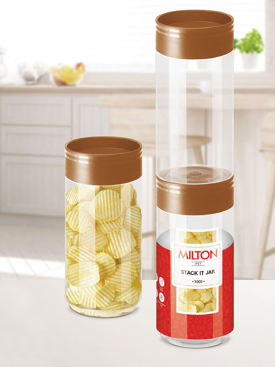 Buy Milton Stack IT 1000 Brown 2 Pcs Plastic Storage Jar 890 Ml Each ...