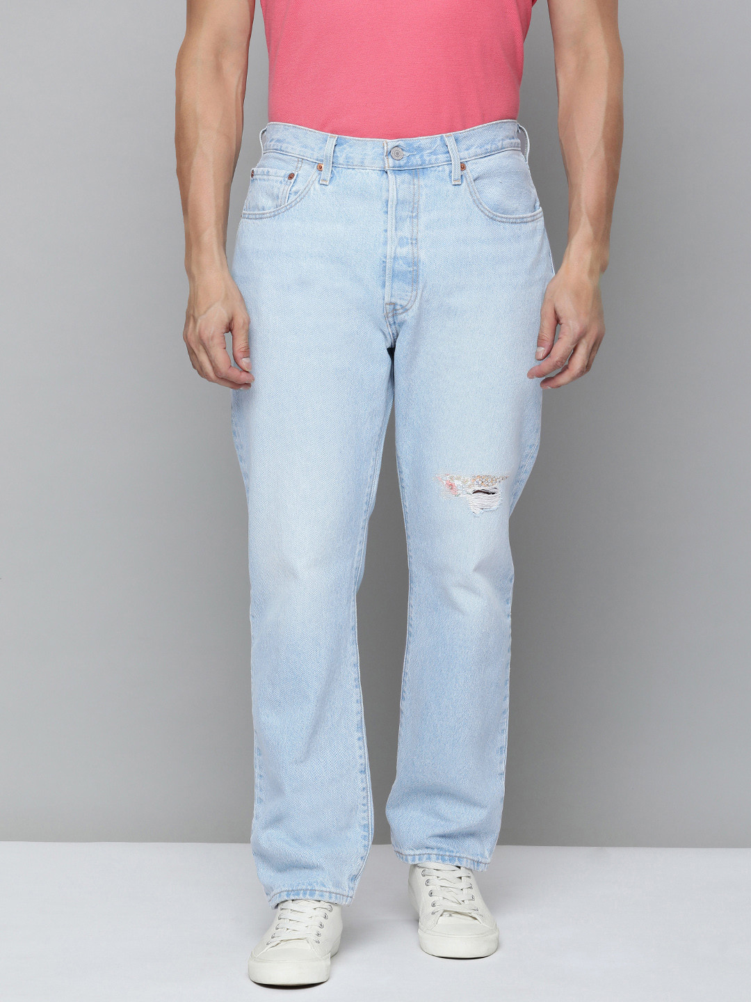 Buy Levis Men 501 Mildly Distressed Heavy Fade Pure Cotton Stretchable ...