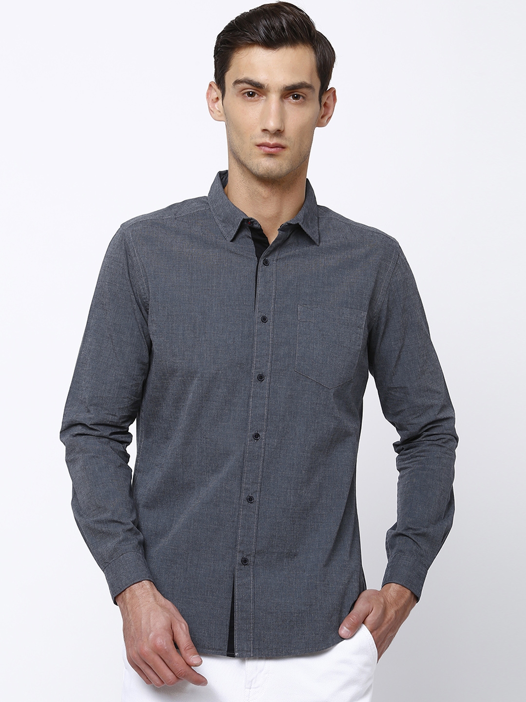 Buy Black Coffee Men Charcoal Grey Slim Fit Solid Casual Shirt Shirts