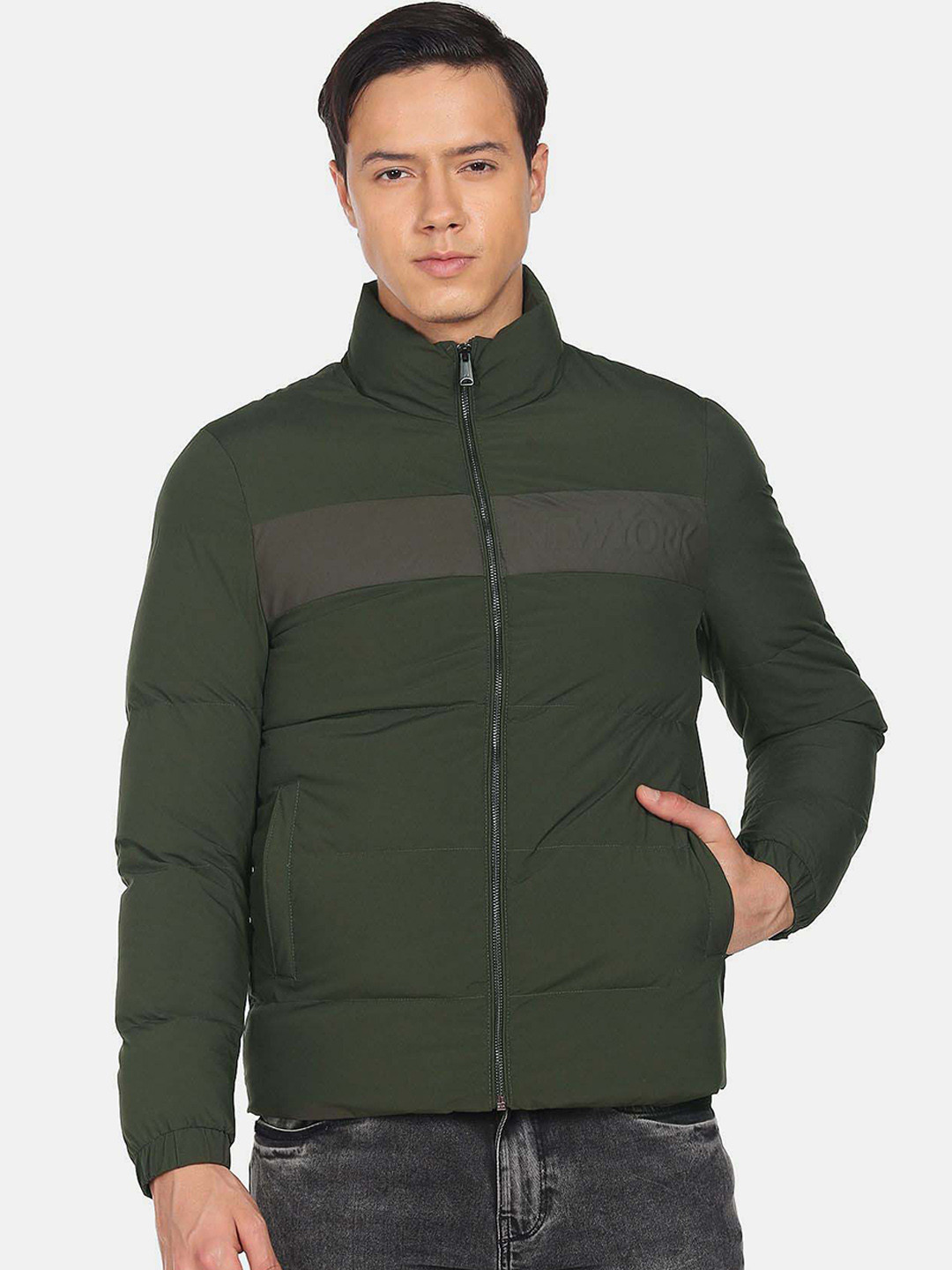 Buy Arrow Sport Solid Mock Collar Long Sleeves Puffer Jacket - Jackets ...