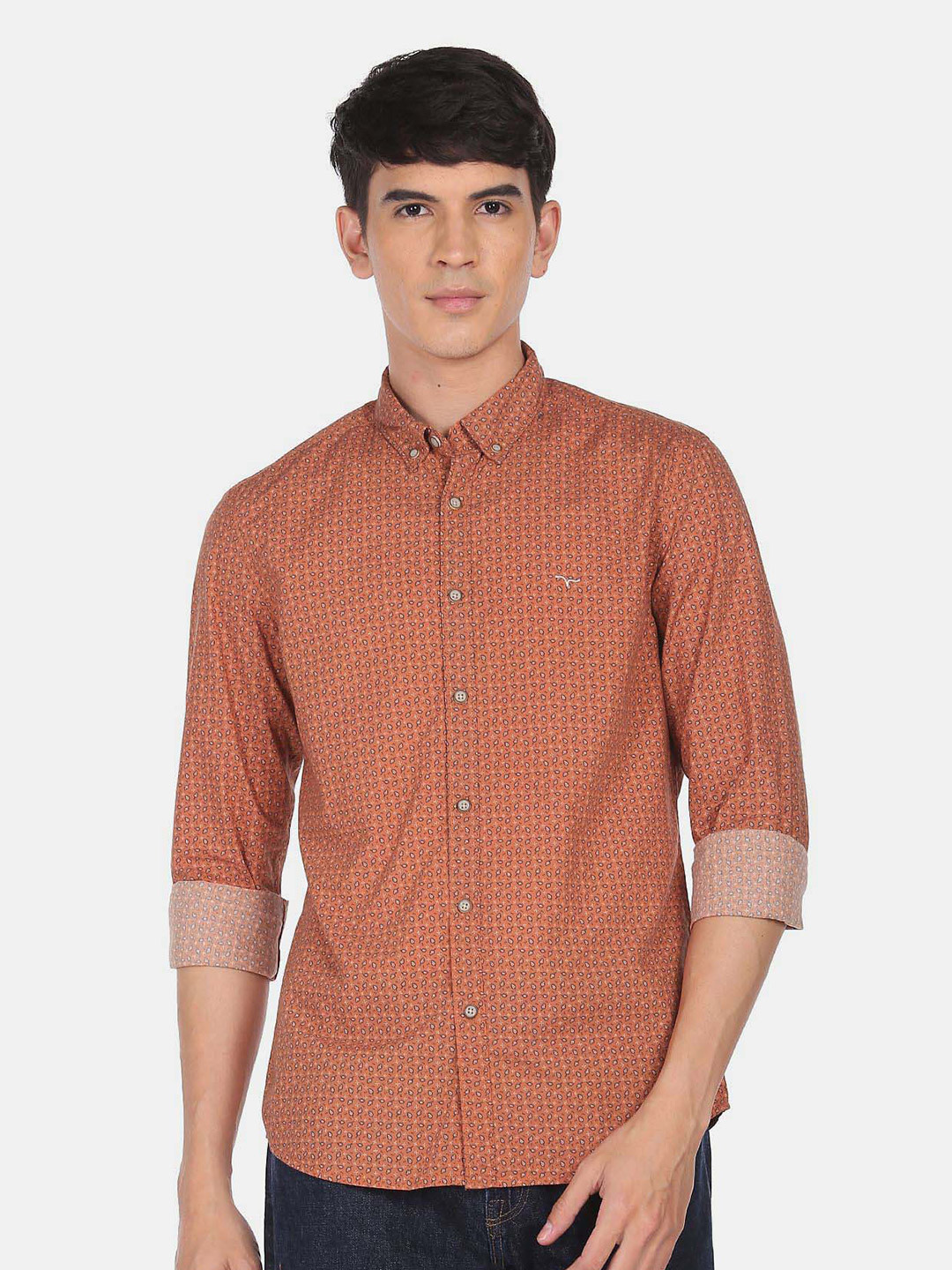 Buy Flying Machine Micro Ditsy Printed Button Down Collar Casual Pure ...