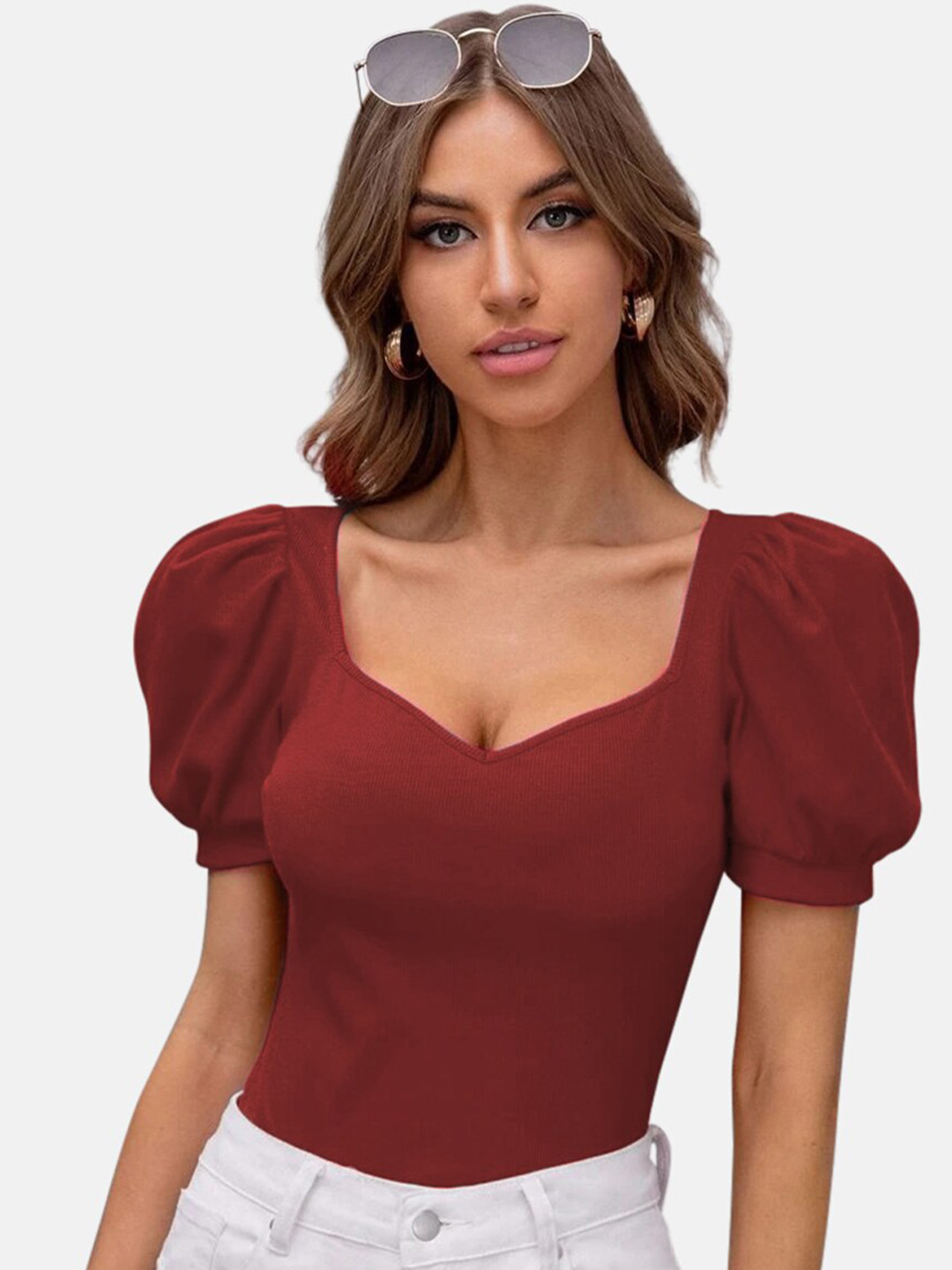 Buy BUY NEW TREND Sweetheart Neck Carrera Puff Sleeve Fitted Top - Tops ...