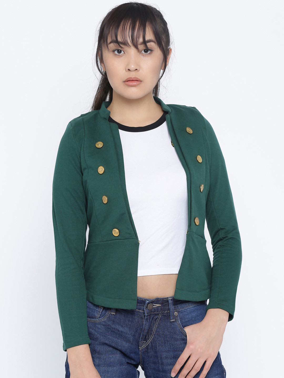 Buy Ginger By Lifestyle Women Green Solid Tailored Jacket - Jackets for ...