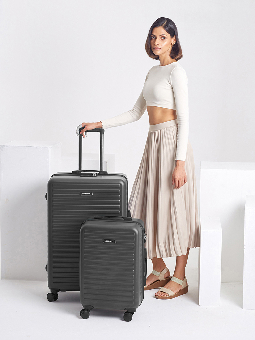 Buy Assembly Set Of 2 Textured Hard Sided 60L Cabin Luggage Bag 40L ...