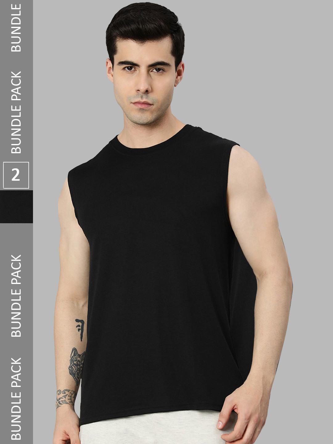 Buy Heelium Men Pack Of 2 Bamboo Sleeveless Gym Vests P2 TT BLK S ...