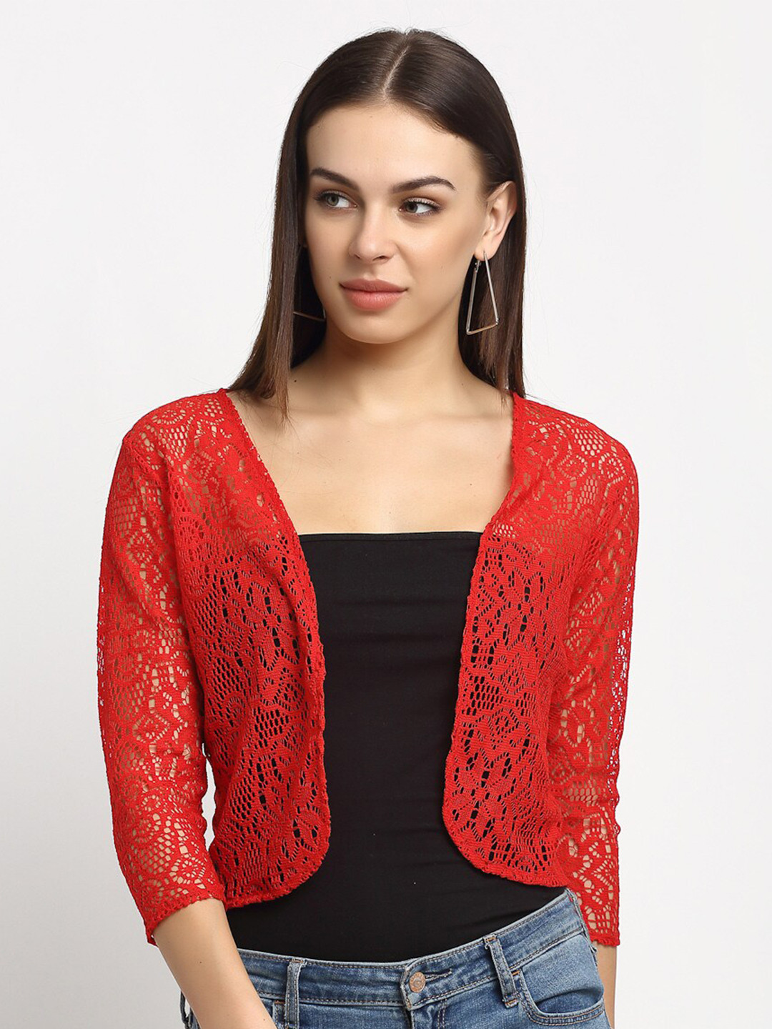 Buy Rute Women Self Design Cotton Open Front Crop Shrug - Shrug for ...