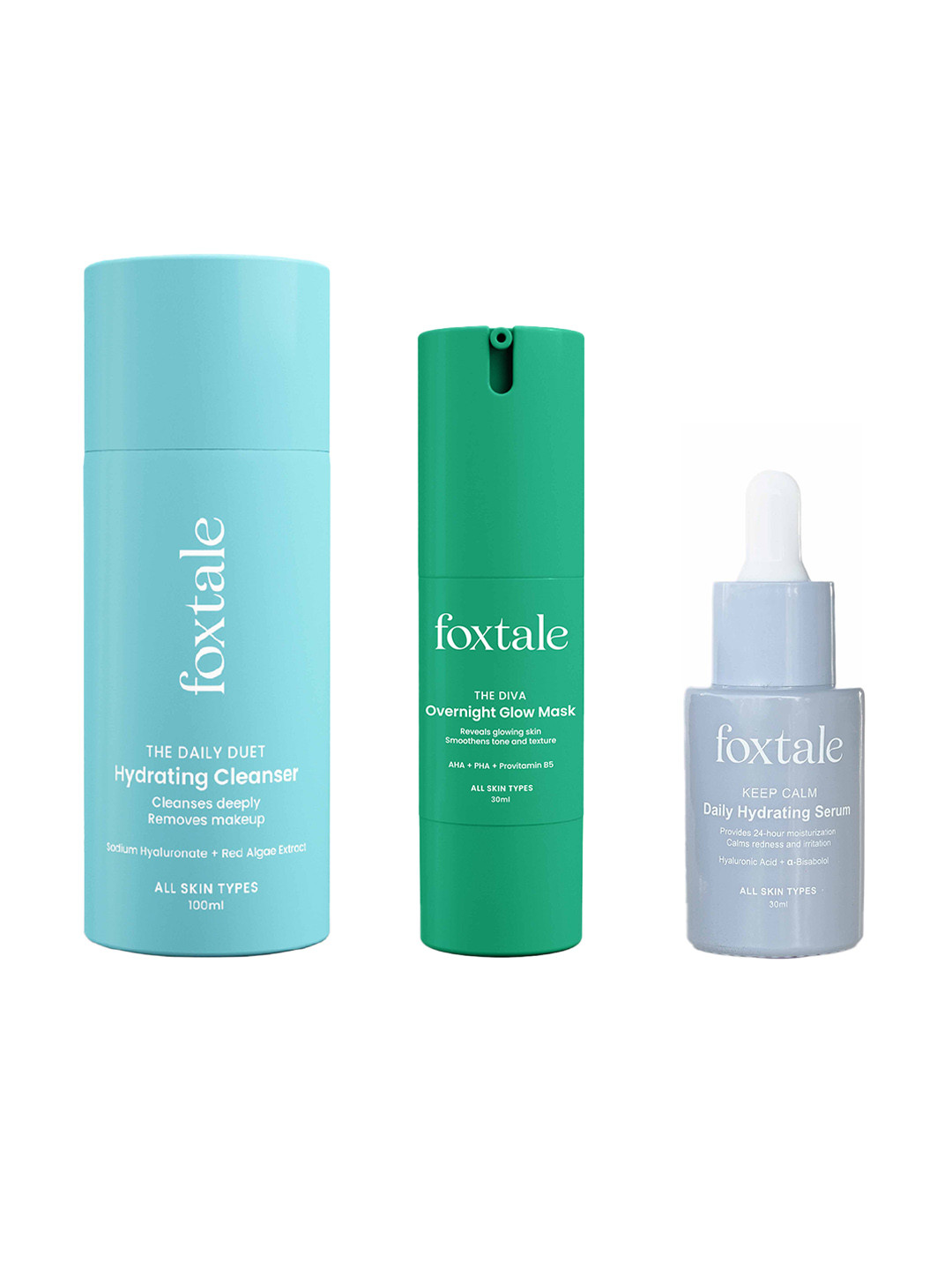 Buy FoxTale Cleanser Face Wash + Hydrating Serum + Diva Over Night Glow ...