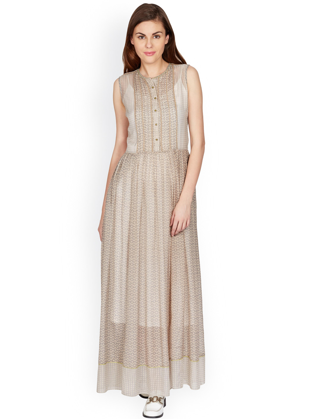 Buy Label Ritu Kumar Women Taupe Solid Fit And Flare Dress - Dresses ...