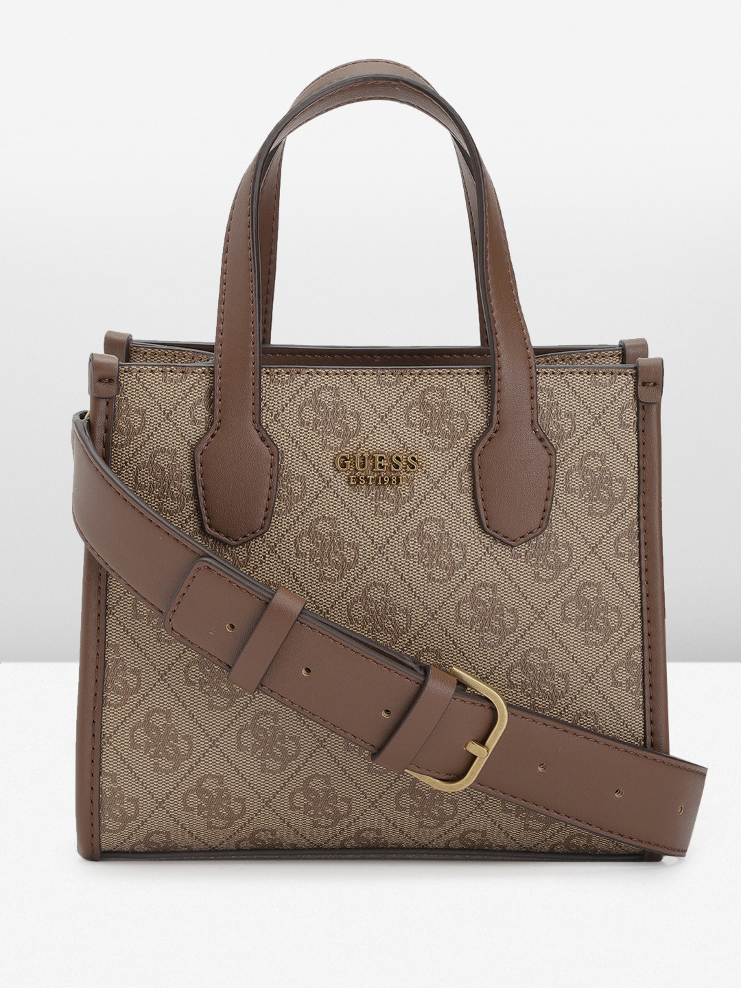 Buy GUESS Brand Logo Printed Structured Handheld Bag - Handbags for ...