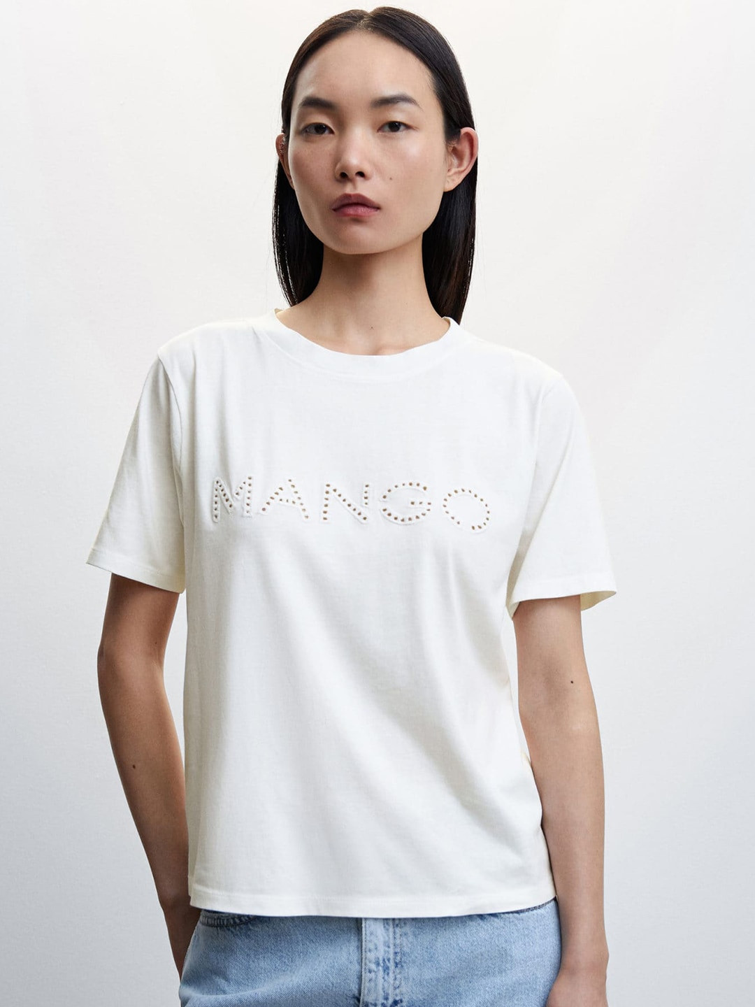 Buy MANGO Women Brand Logo Pure Cotton T Shirt - Tshirts for Women ...
