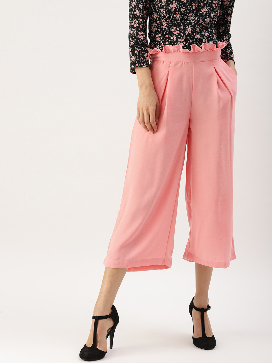 Buy DressBerry Women Pink Regular Fit Solid Culottes - Trousers for ...