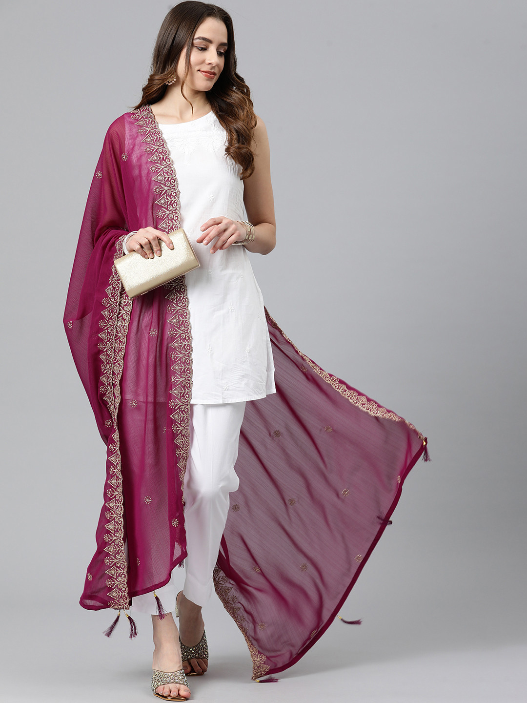 Buy Rani Saahiba Ethnic Motifs Embroidered Chiffon Dupatta With Zari ...