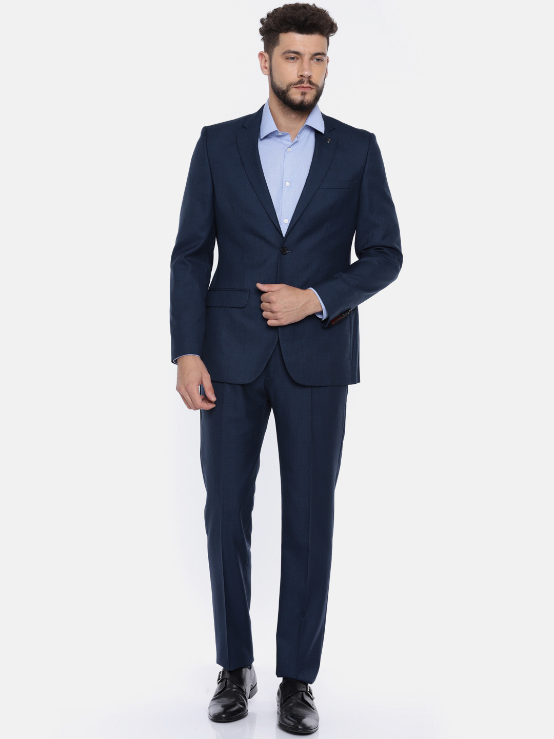 Buy Raymond Men Blue Single Breasted Formal Contemporary Fit Suit ...