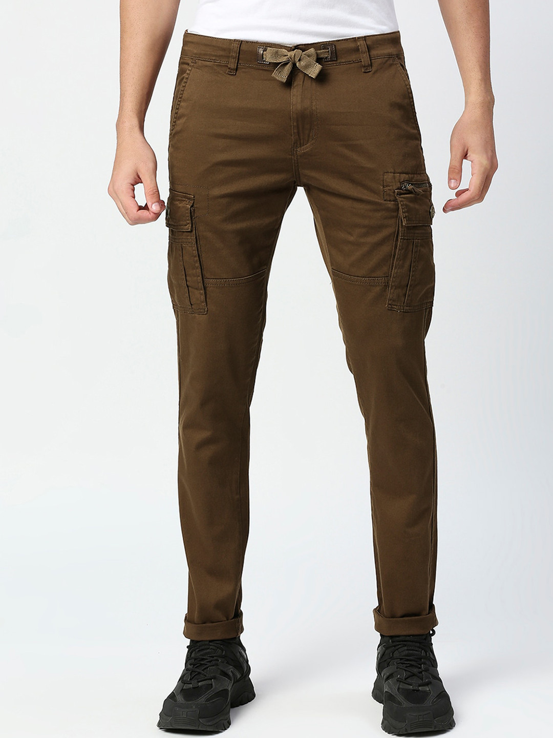 Buy Beevee Men Relaxed Straight Fit Easy Wash Cargos Trousers ...