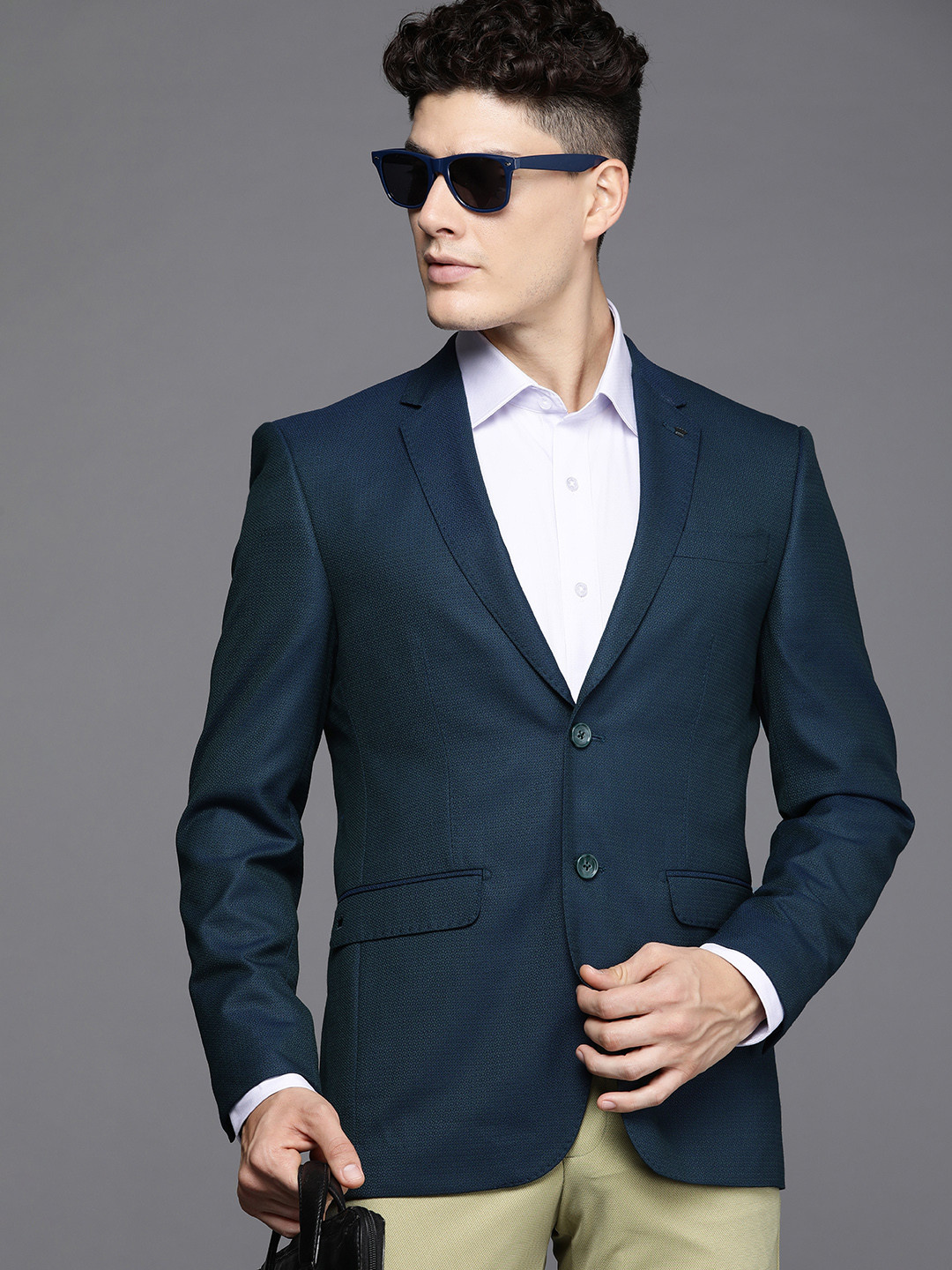 Buy Louis Philippe Men Self Design Slim Fit Single Breasted Formal ...