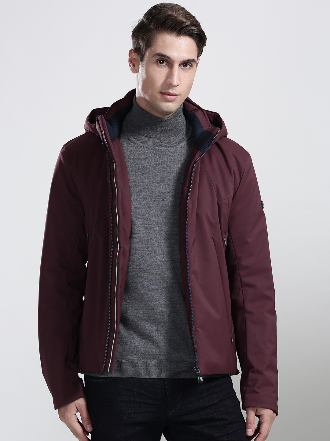 Buy BOSS Green Men Burgundy JADD Solid Water Resistant Padded Jacket ...