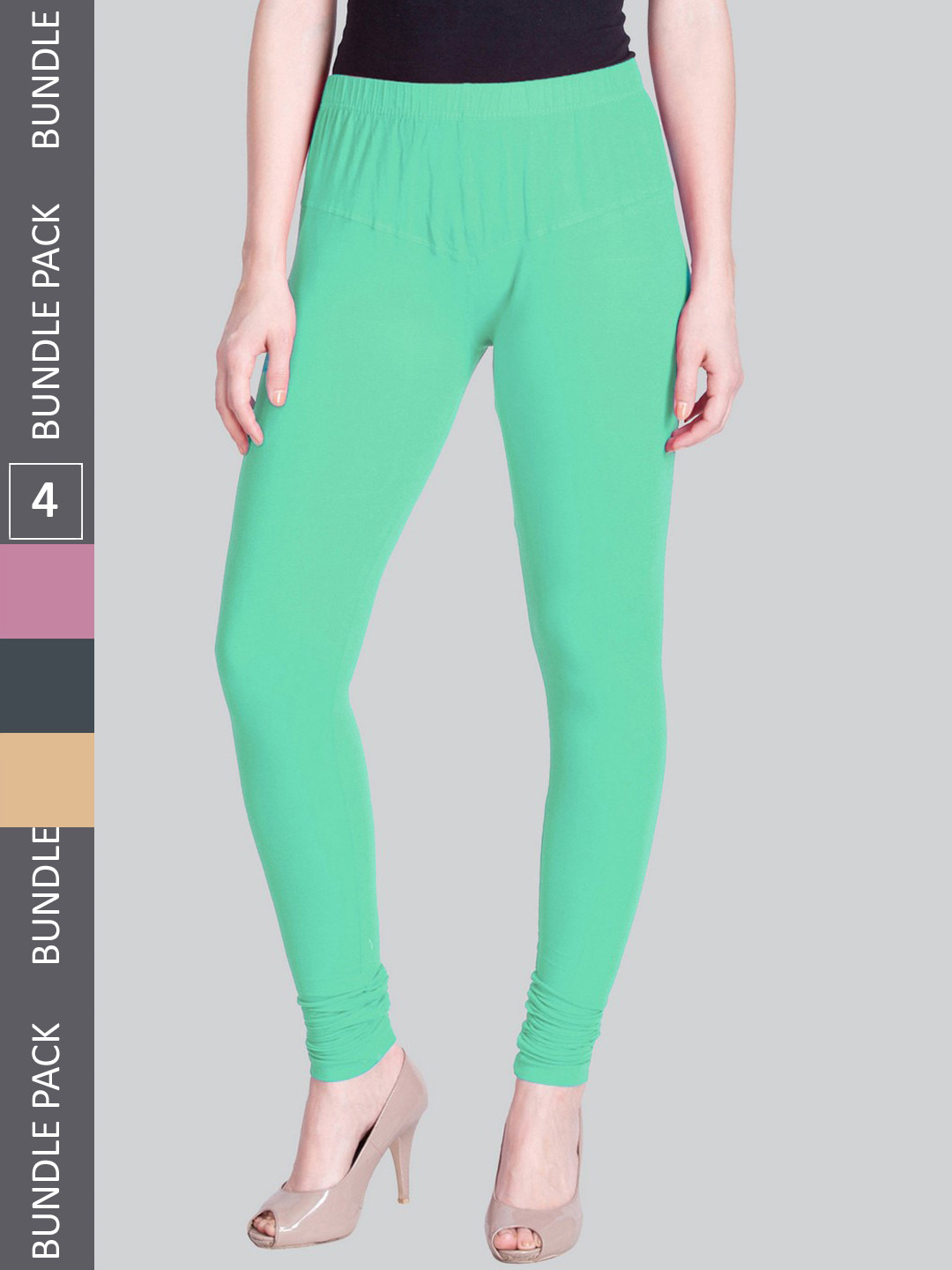 Buy LYRA Women Pack Of 4 Churidar Length Cotton Lycra Leggings ...
