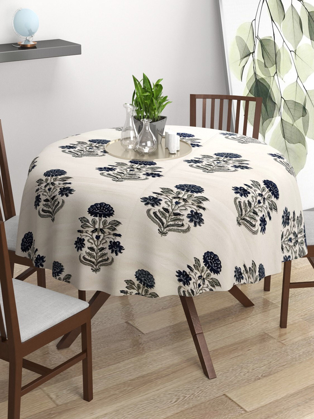 Buy Trance Home Linen Blue Printed Cotton Circular Table Cloth - Table ...