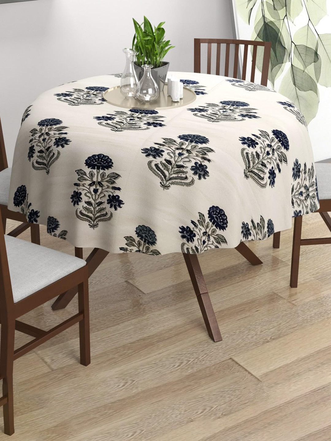 Buy Trance Home Linen Blue Printed Cotton Circular Table Cloth - Table ...