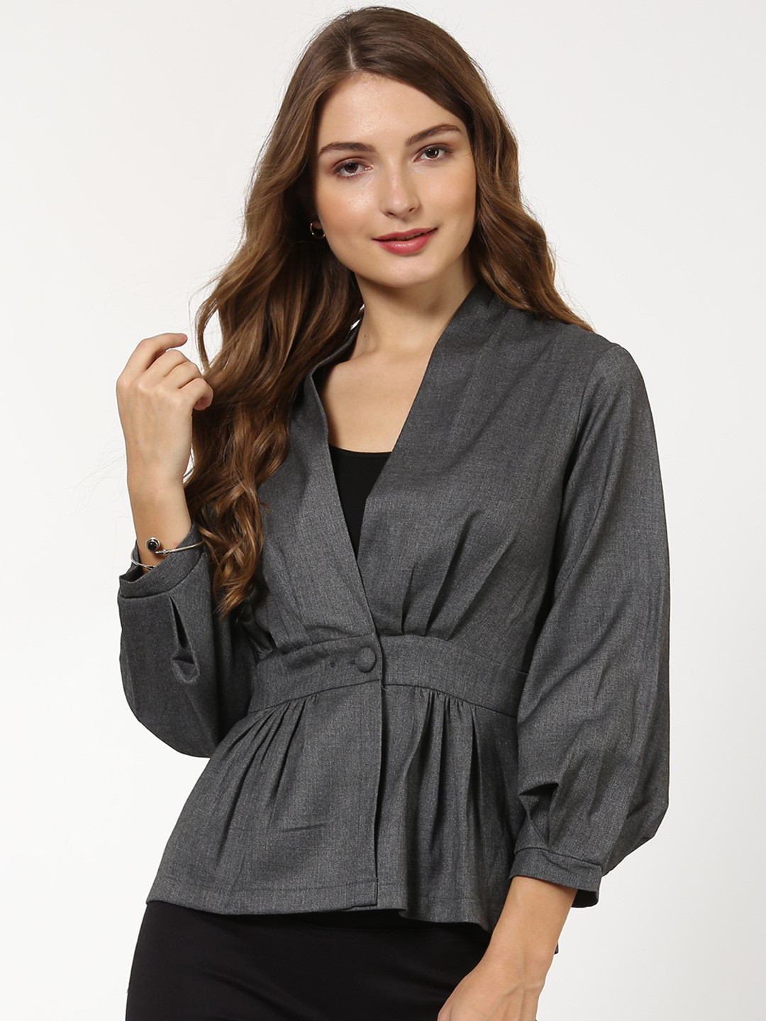 Buy SASSAFRAS Grey Blazer - Blazers for Women 2196419 | Myntra