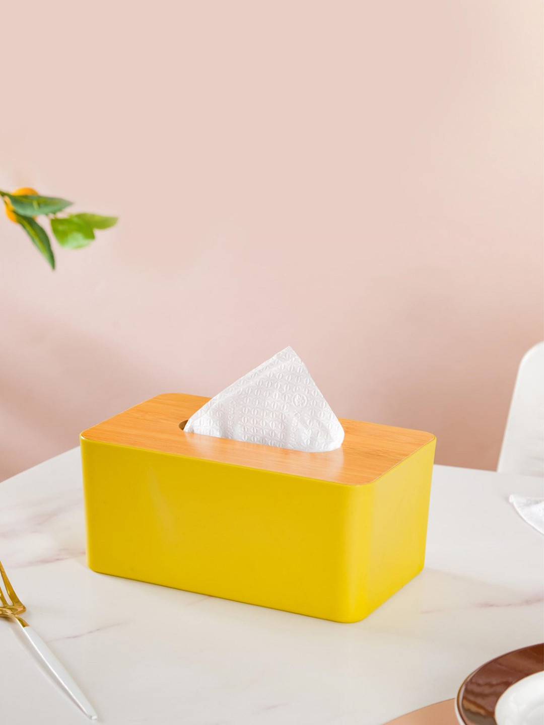 Buy Nestasia Yellow Tissue Box Holder With Wooden Lid - Tissue Holders ...