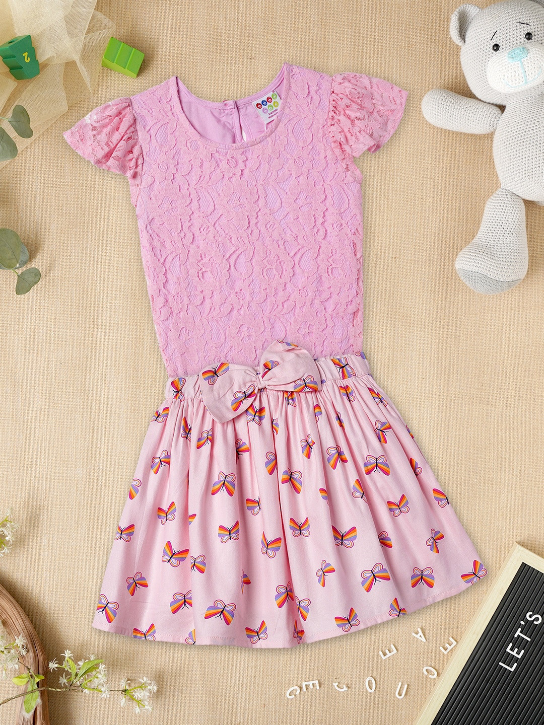 Buy ZION Girls Self Design Top With Printed Skirt - Clothing Set for ...