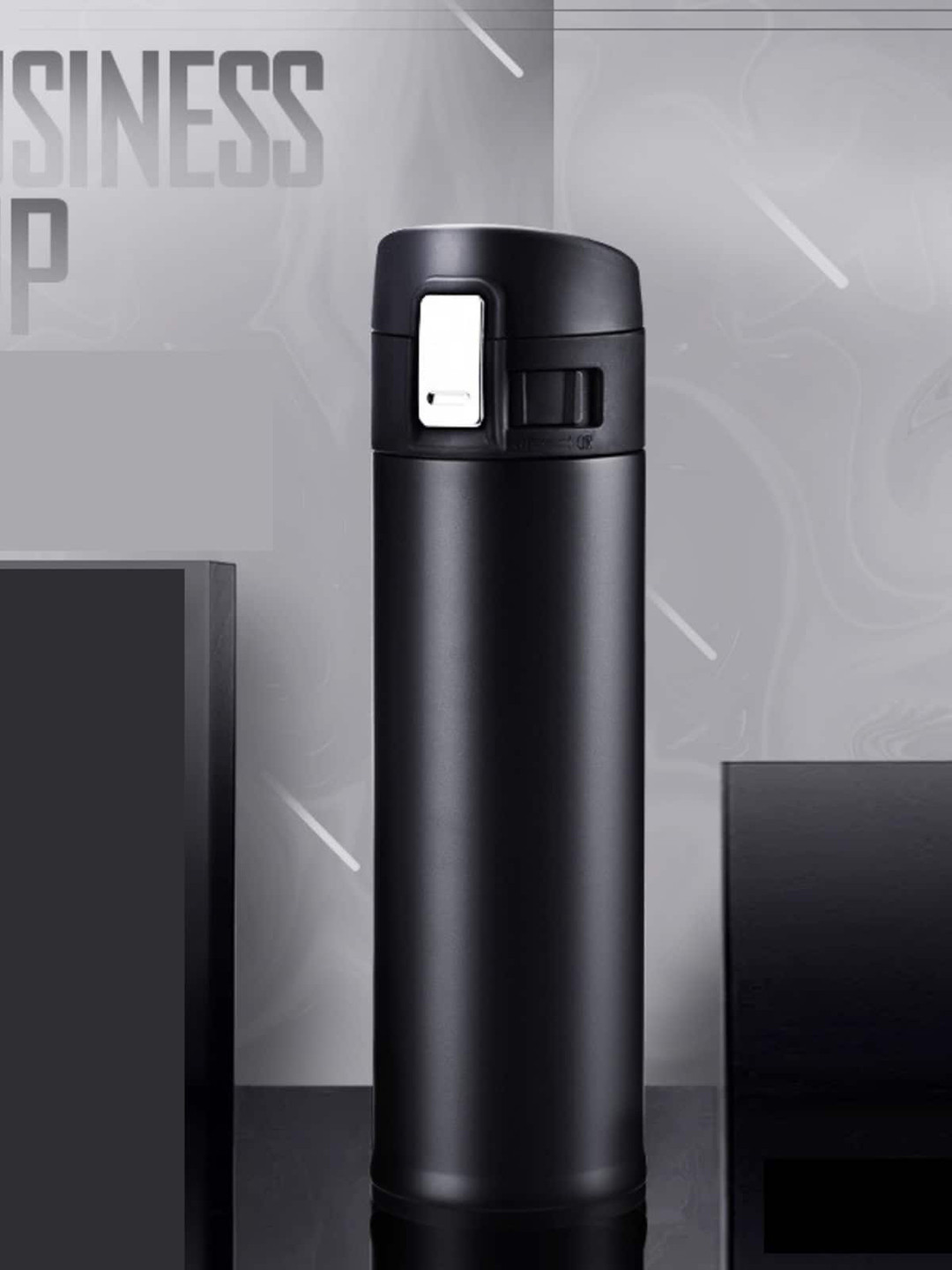 Buy YOUSTYLO Black Double Wall Insulated Push & Lock Button Water ...