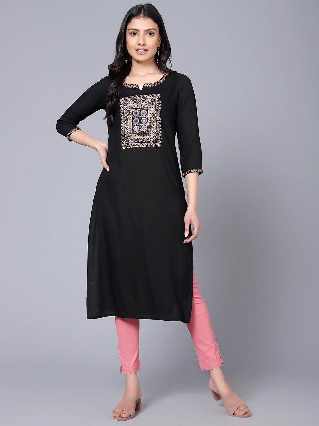 Buy Bani Women Ethnic Motifs Embroidered Liva Kurta - Kurtas for Women ...