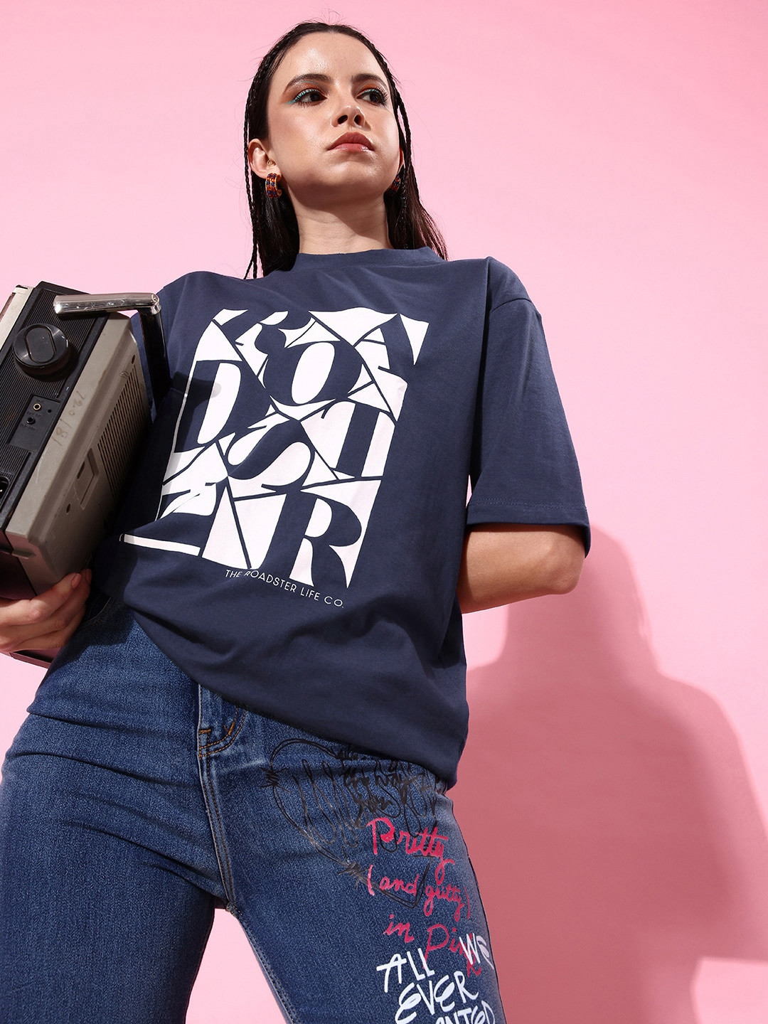 Buy The Roadster Lifestyle Co. Women Typography Printed Drop Shoulder T ...