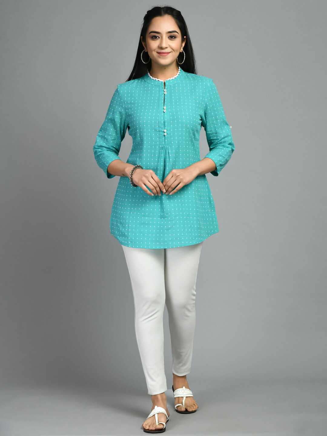 Buy MEESAN Checked Band Collar Cotton Tunic - Tunics for Women 21972398 ...
