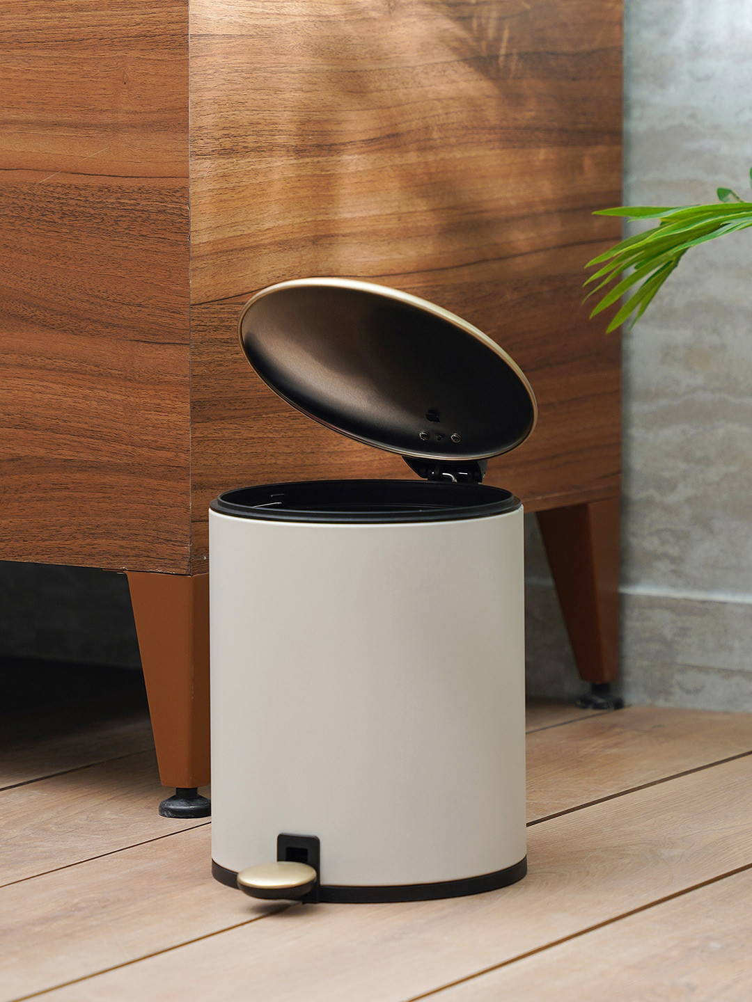 Buy Pure Home And Living White & Gold Toned Small Circular Waste Bin ...