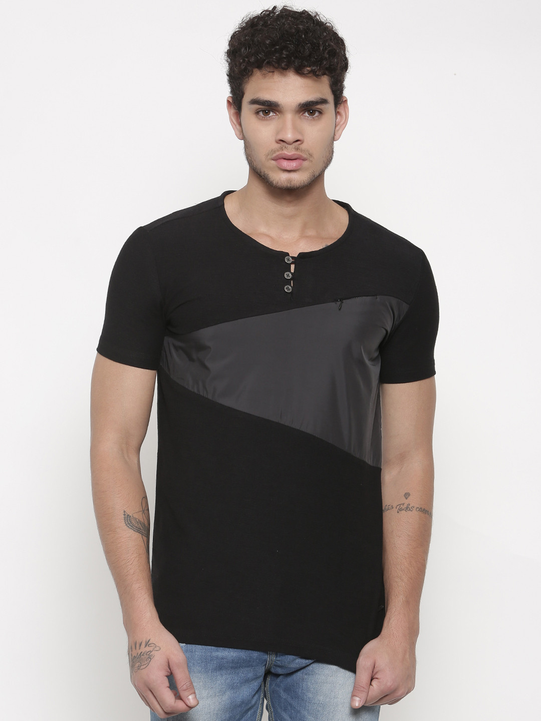 Buy Status Quo Men Black Slim Fit Solid Henley Neck T Shirt - Tshirts ...