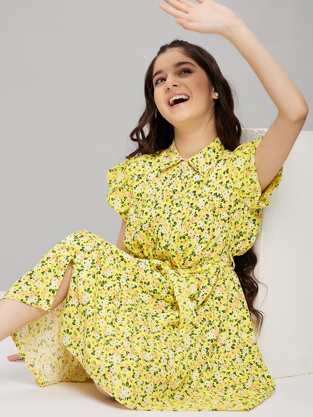 Buy Stylo Bug Girls Shirt Collar Floral Printed Cotton Dress - Dresses ...