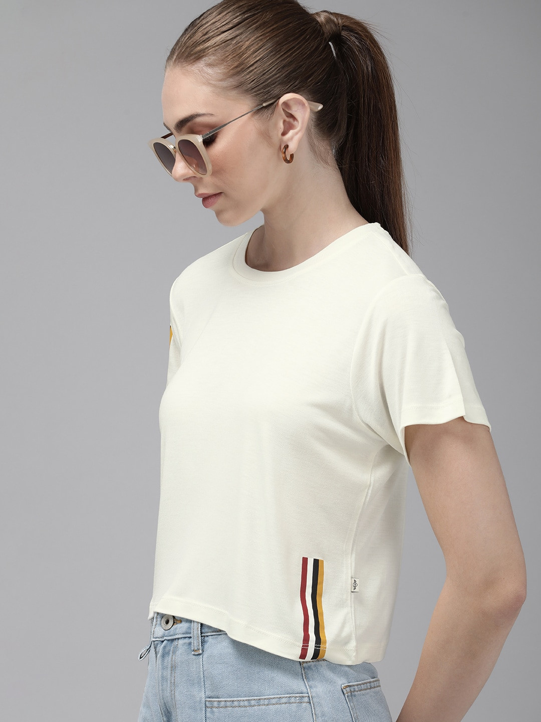 Buy The Roadster Life Co. Stripe Detail Round Neck T Shirt - Tshirts ...