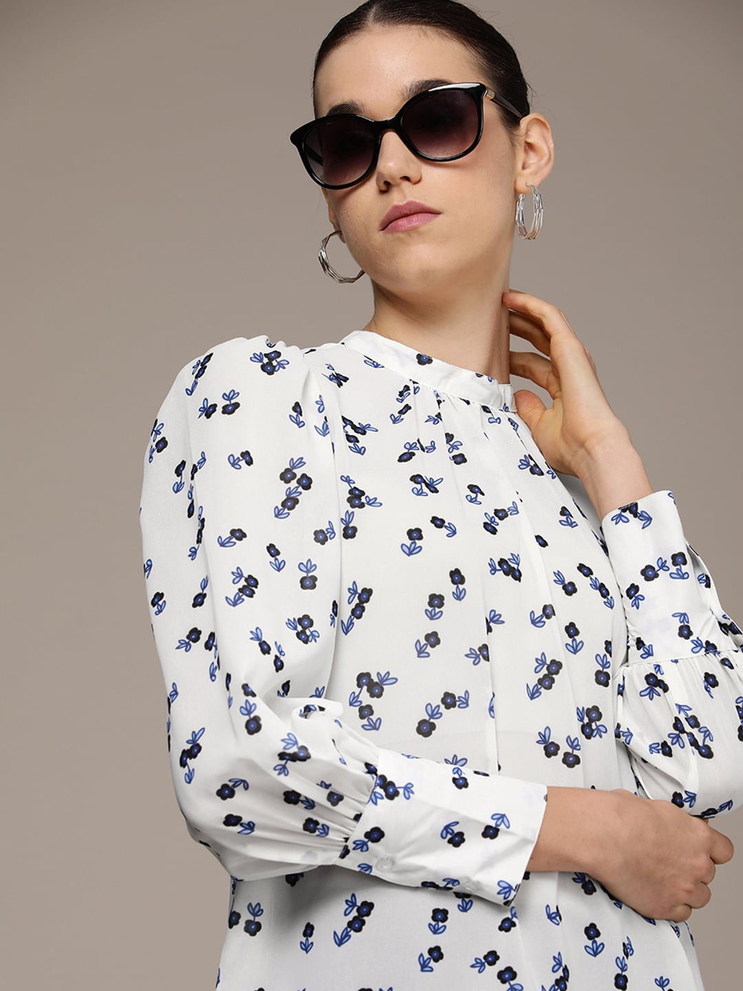 Buy French Connection Floral Printed Cuffed Sleeves Top - Tops for ...